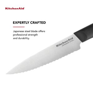 KitchenAid Classic Serrated Utility Knife with Custom Fit Blade Cover, 8 inch, Sharp Kitchen Knife, High Carbon Japanese Stainless Steel Blade, Black