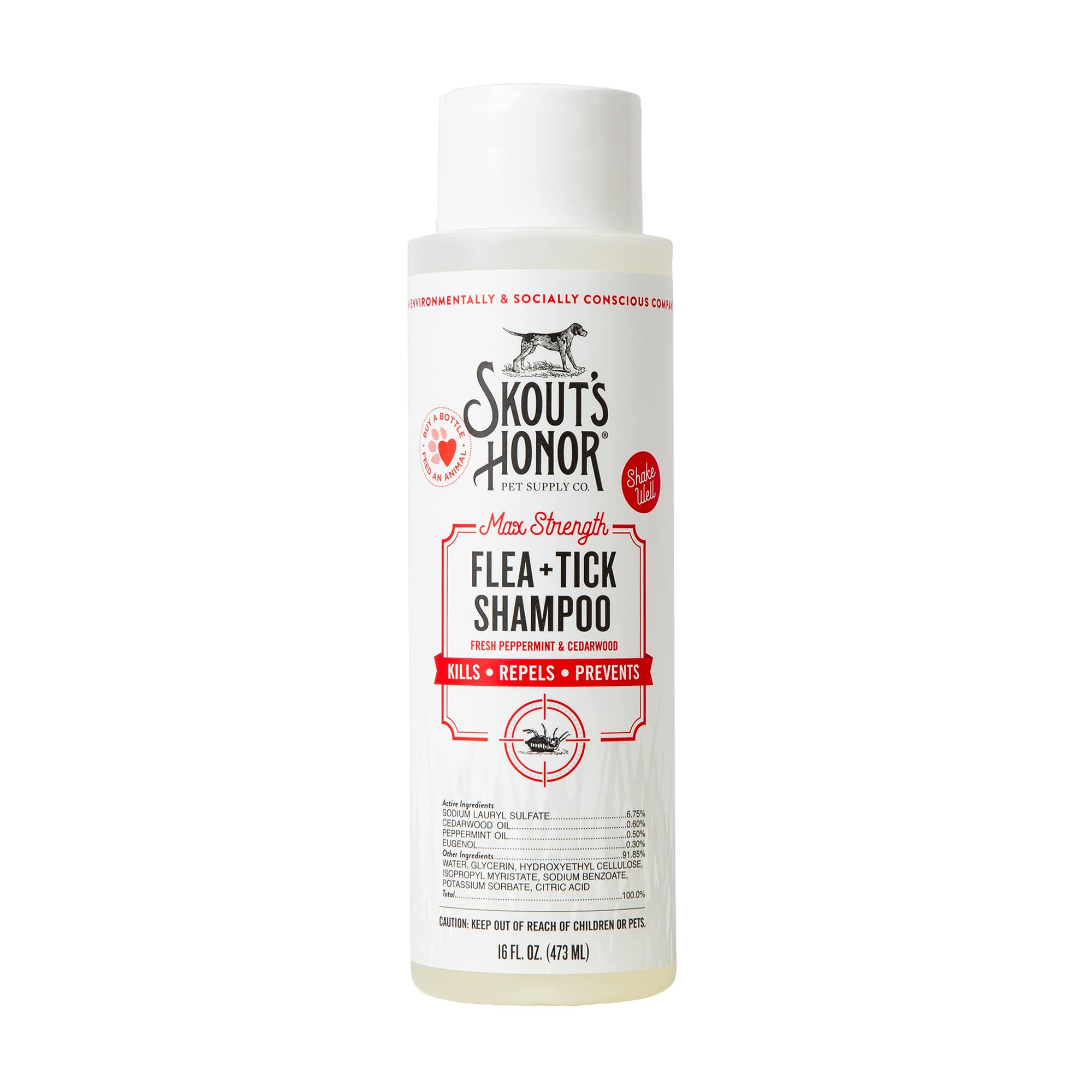 Skout's Honor Flea + Tick Shampoo for Dogs - Natural Peppermint & Cedarwood Formula, Protects from Fleas, Ticks, and Mosquitos, 16 oz