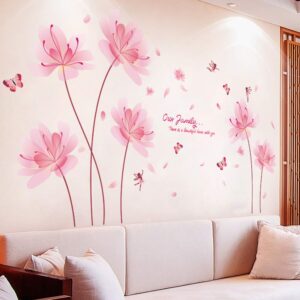 buer homie flower and butterflies wall stickers for adults, pink flower wall decals decoration for girls bedroom, pink decor for nursery room, floral butterfly wall decor peel and stick for bedroom