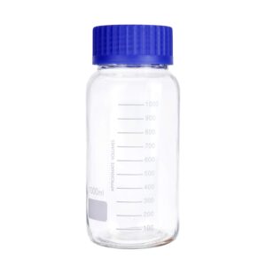 moonetto 3 pack 1000 ml wide mouth graduated round reagent media/storage lab glass bottle with gl80 blue polypropylene screw cap