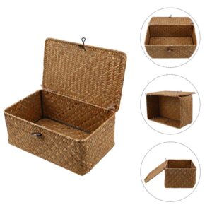 Cabilock 1pc Straw Storage Box Wicker Storage Basket Stacking organizing Basket Seagrass Storage Basket Woven Storage Bins Basket Organizer Cutlery Basket Desktop Natural Seagrass