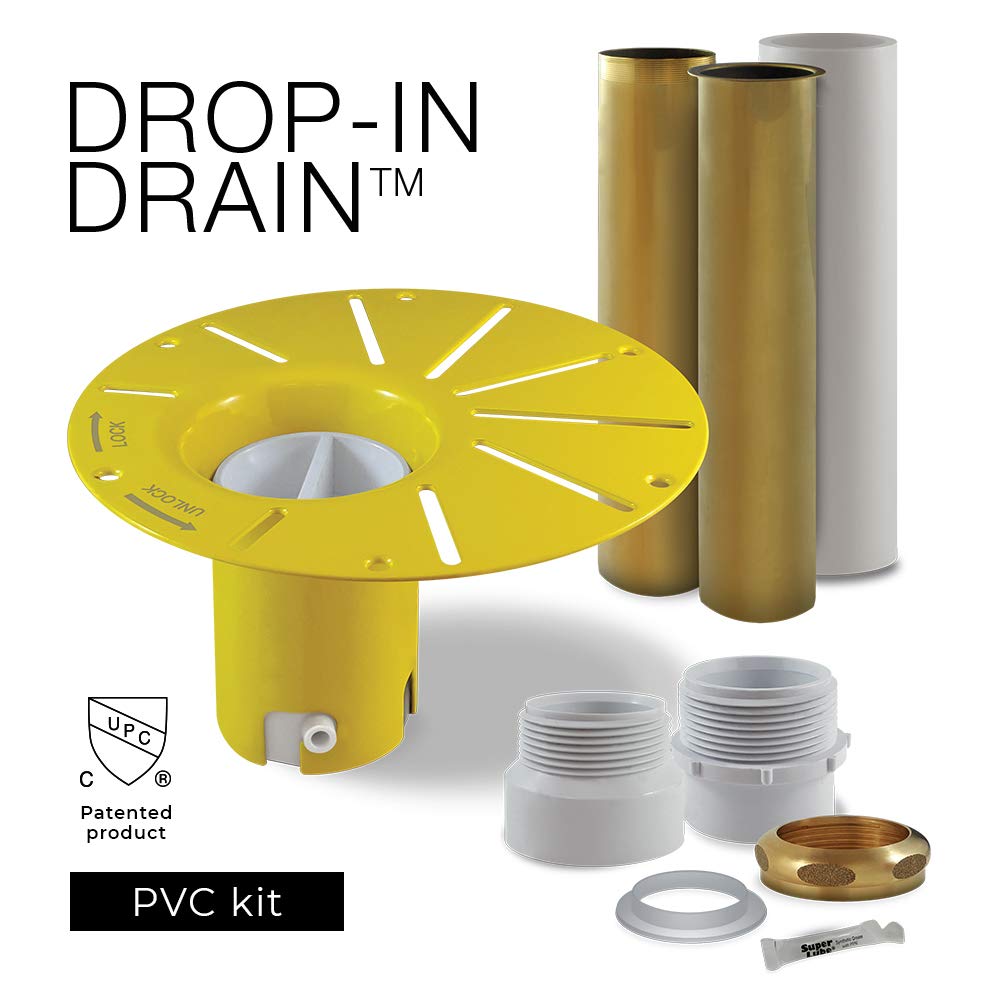 DROP-IN DRAIN Installation Kit for Freestanding Bathtub - with White PVC Pipe and brass pipes