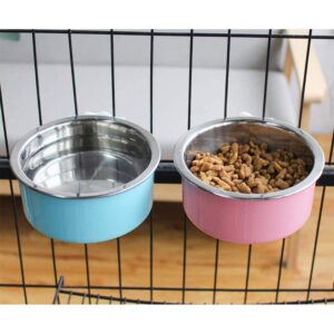 QIYADIN Stainless Steel Removable Pet Food Bowl, Anti-overturn Water Feeder Container, Suitable for Small Dog/Cat/Rabbit, 2 Set of Crate Bowls, Easy to Install and Clean