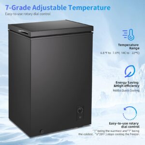 Kismile 2.7 Cubic Feet Chest Freezer with Removable Basket Free Standing Top Open Door Compact Freezer with Adjustable Temperature for Home/Kitchen/Office/Bar (2.7 Cubic Feet, Black)