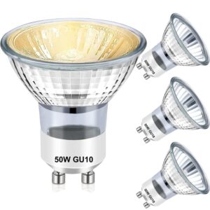 mxqfg (4 pack) gu10 halogen light bulb,warm white, dimmable, gu10/ 120v 50w halogen light bulbs, mr16 light bulb with glass cover