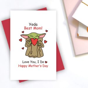 Cute Yoda Best Mom Card, Unique Happy Mother's Day Card, Sweet Birthday Greeting Card for Mom