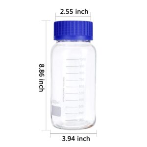 Moonetto 3 Pack 1000 mL Wide Mouth Graduated Round Reagent Media/Storage Lab Glass Bottle With GL80 Blue Polypropylene Screw Cap