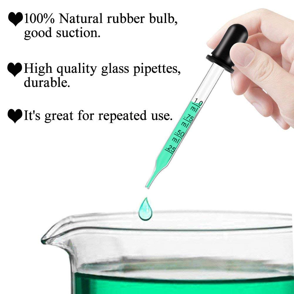 4PCS Glass Stir Sticks Lab Glass Stirring Rod 8"X2 10"X2 with Both Ends Round and 2PCS Glass Graduated Droppers 4"X2 for Science Lab, Kitchen Science Education (6)