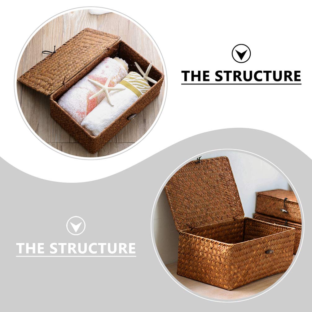 Cabilock 1pc Straw Storage Box Wicker Storage Basket Stacking organizing Basket Seagrass Storage Basket Woven Storage Bins Basket Organizer Cutlery Basket Desktop Natural Seagrass