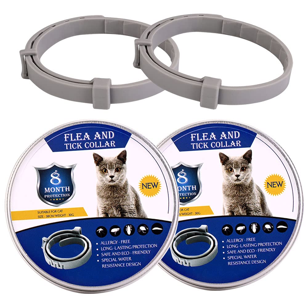 BUDOCI Pet Flea Collar Small Size Flea and Tick Prevention for Cats, 2 Pack Flea and Tick Collar for Cats, 38cm/15 inch, 8 Month Protection