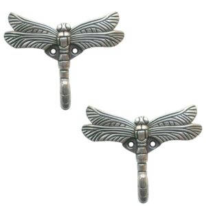 geenite 2pcs dragonfly coat hooks decorative creativity wall mounted hanger hook for home handbag key towel bathrobe (ancient silver)