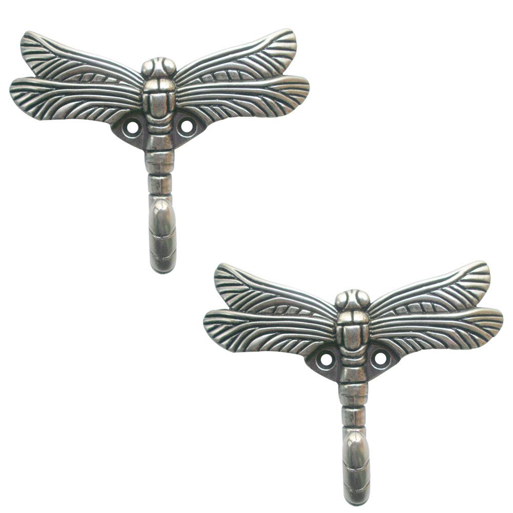 Geenite 2pcs Dragonfly Coat Hooks Decorative Creativity Wall Mounted Hanger Hook for Home Handbag Key Towel Bathrobe (Ancient Silver)