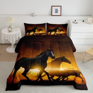 feelyou horse comforter set twin size western cowboy comforter horse running in the sunset bedding set soft all season farm animal quilted duvet set for kids boys teens machine washable