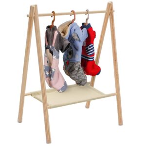 morimoe garment rack for pets/dolls/baby, hanger rack, dress up storage, clothes organizer, wooden (beige, medium)