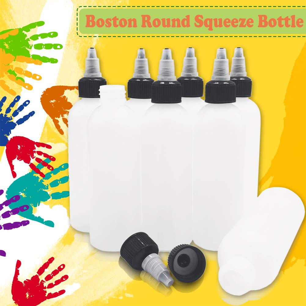 Muiyaneq 20 Pack 4oz/120ml Plastic Boston Squeeze Bottles,Empty Dispensing Bottles with Twist Top Cap,White Boston Round LDPE Bottles for Liquids, Inks, Oils,Crafts,Kitchen,Household