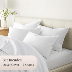 Lasuens 100% Lyocell Duvet Cover Soft, Silky and Breezy (Queen/Full Set, White)