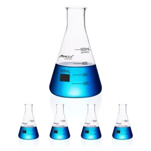 maccx 16.9oz(500ml) narrow-mouth sturdy glass erlenmeyer flask, 3.3 borosilicate with printed graduation, pack of 4, efn500-004