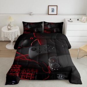 feelyou gamer comforter set for boys teens kids game headphones keyboard mouse gamepad duvet cover twin size black red gaming bedding set game peripherals decor quilted duvet set with 1 pillow sham