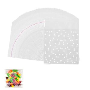 200 pieces clear treat bags biscuit roasting gift diy plastic candy bags individual wrappers self adhesive opp cookie bakery decorating favor bags (3.94x3.94inches, white polka dot)