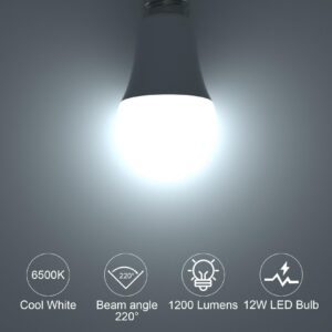 ORALUCE LED Light Bulb, A19 12W Lightbulbs, 100 Watt Equivalent, 120V 1200LM, 6500K Cool White, E26 Medium Base, Non Dimmable, Energy Efficient, UL Listed, 6 Pack