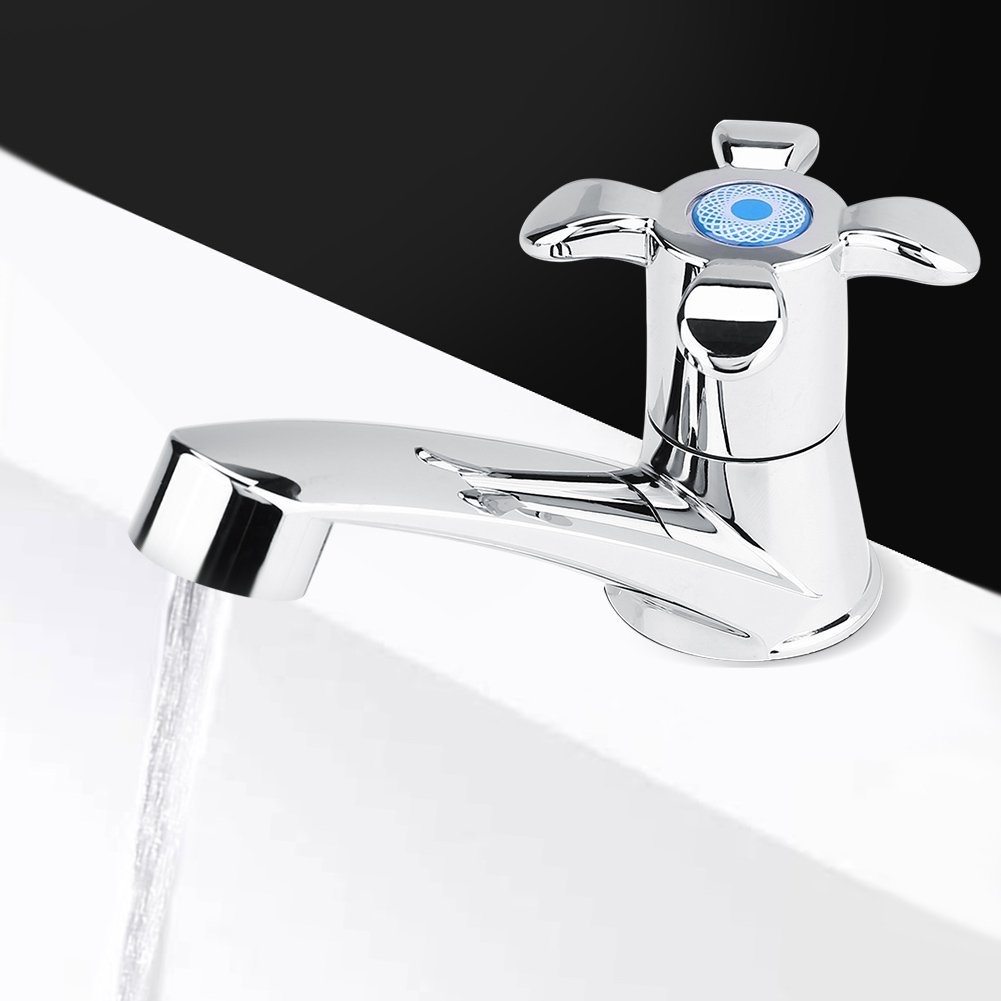 ABS Plastic Single Cold Faucet Water Tap Bathroom Basin Bath Kitchen Sink Accessories(Tail Handle) (Color : Blossom Handle)