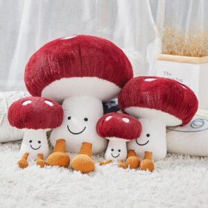 Bestsea Mushroom Plush Cute Mushroom Plushie Stuffed Animals Pillow Home Decor Kids Gift Red Mushroom Pillows Plush 7.8 Inches