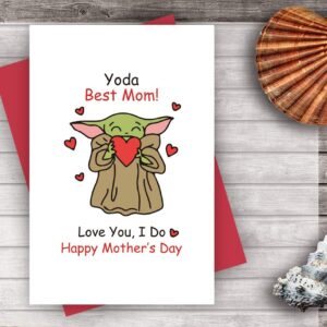 Cute Yoda Best Mom Card, Unique Happy Mother's Day Card, Sweet Birthday Greeting Card for Mom