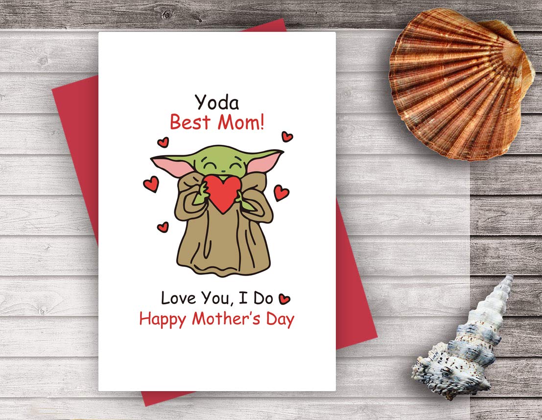 Cute Yoda Best Mom Card, Unique Happy Mother's Day Card, Sweet Birthday Greeting Card for Mom