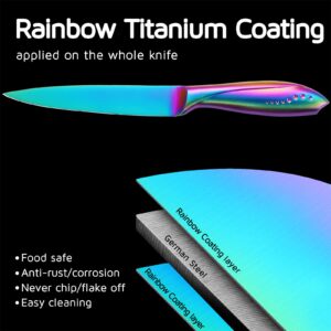 WELLSTAR Rainbow Kitchen Utility Knife 5 Inch, Super Sharp Fine Edge Fruit Vegetable Slicing Knife with German Stainless Steel Forged Blade and Titanium Coating – Small Multipurpose Knife