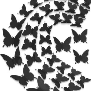 ryangic 3d butterfly wall decor 48pcs black polished butterflies wall stickers 3 sizes durable butterfly wall decals diy wall art for bedroom living room halloween decoration party indoor (black)