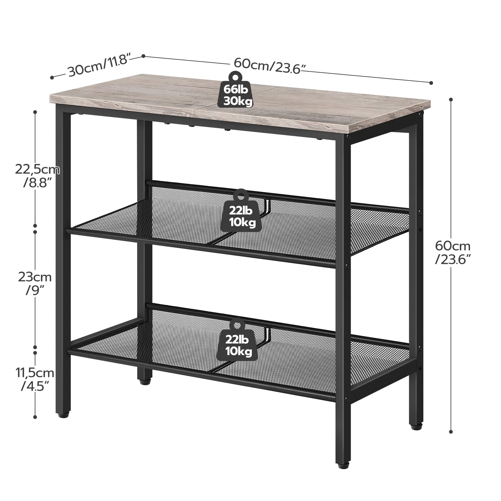 HOOBRO Side Table, 3-Tier Narrow End Table, Nightstand with 2 Flat or Slant Adjustable Shelves for Small Spaces, Hallway, Living Room, Bedroom, Sturdy, Easy Assembly, Greige and Black BG23BZ01G1