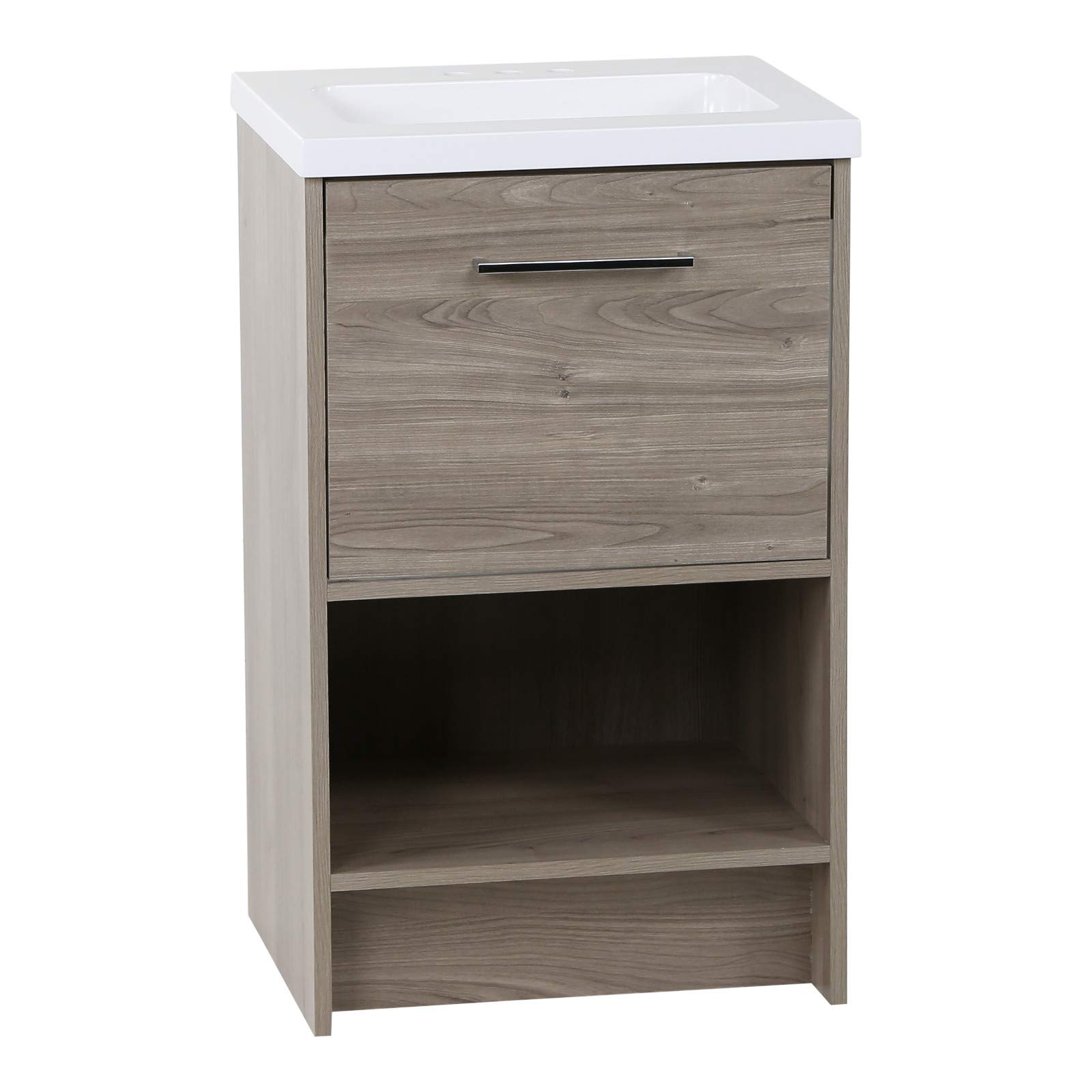 Spring Mill Cabinets Adrian Bathroom Vanity with 1-Door Cabinet, Open Shelf, and White Sink Top, 20.5" W x 16.75" D x 33.5" H, Forest Elm