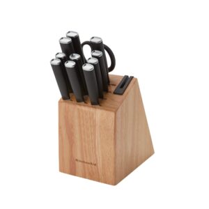 kitchenaid classic 12 piece knife block set with built in knife sharpener, high carbon japanese stainless steel kitchen knives, sharp kitchen knife set with block, rubberwood