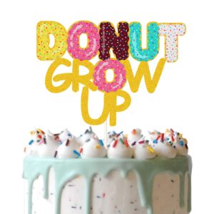 gold glitter donut grow up cake topper, doughnut happy birthday cake decor, dessert donut theme birthday party supplies, donut grow up party decoration