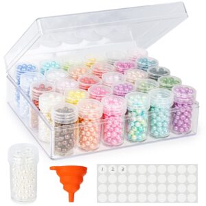 bigotters embroidery diamond storage box, 30pcs big clear plastic bead containers with silicone funnel for jewelry painting diy art craft rhinestones sewing cosmetic nail glitter powder