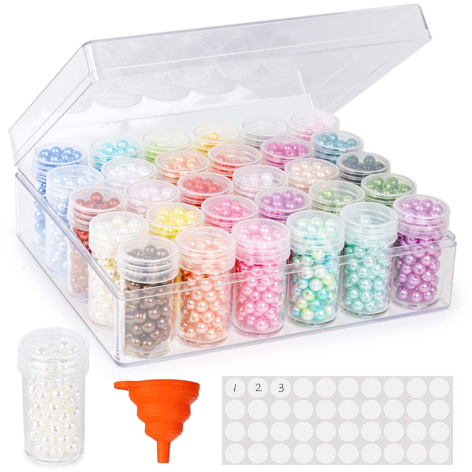 BigOtters Embroidery Diamond Storage Box, 30PCS Big Clear Plastic Bead Containers with Silicone Funnel for Jewelry Painting DIY Art Craft Rhinestones Sewing Cosmetic Nail Glitter Powder