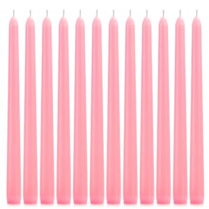 12 pack pink taper candles - taper candles 10 inch dripless, smokeless & unscented - 8 hours long burning - tall candlesticks - ideal for weddings, dinner parties, home decor, birthday party