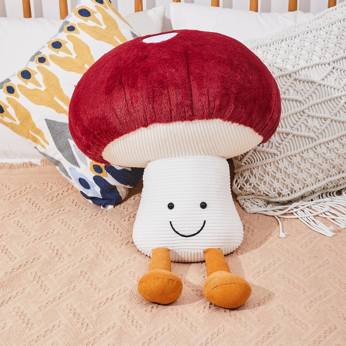 Bestsea Mushroom Plush Cute Mushroom Plushie Stuffed Animals Pillow Home Decor Kids Gift Red Mushroom Pillows Plush 7.8 Inches