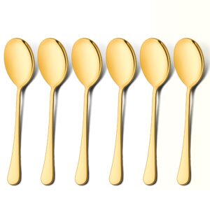 lianyu gold serving spoons set of 6, 9.8 inch stainless steel large dinner buffet catering banquet serving spoons, mirror finish, dishwasher safe