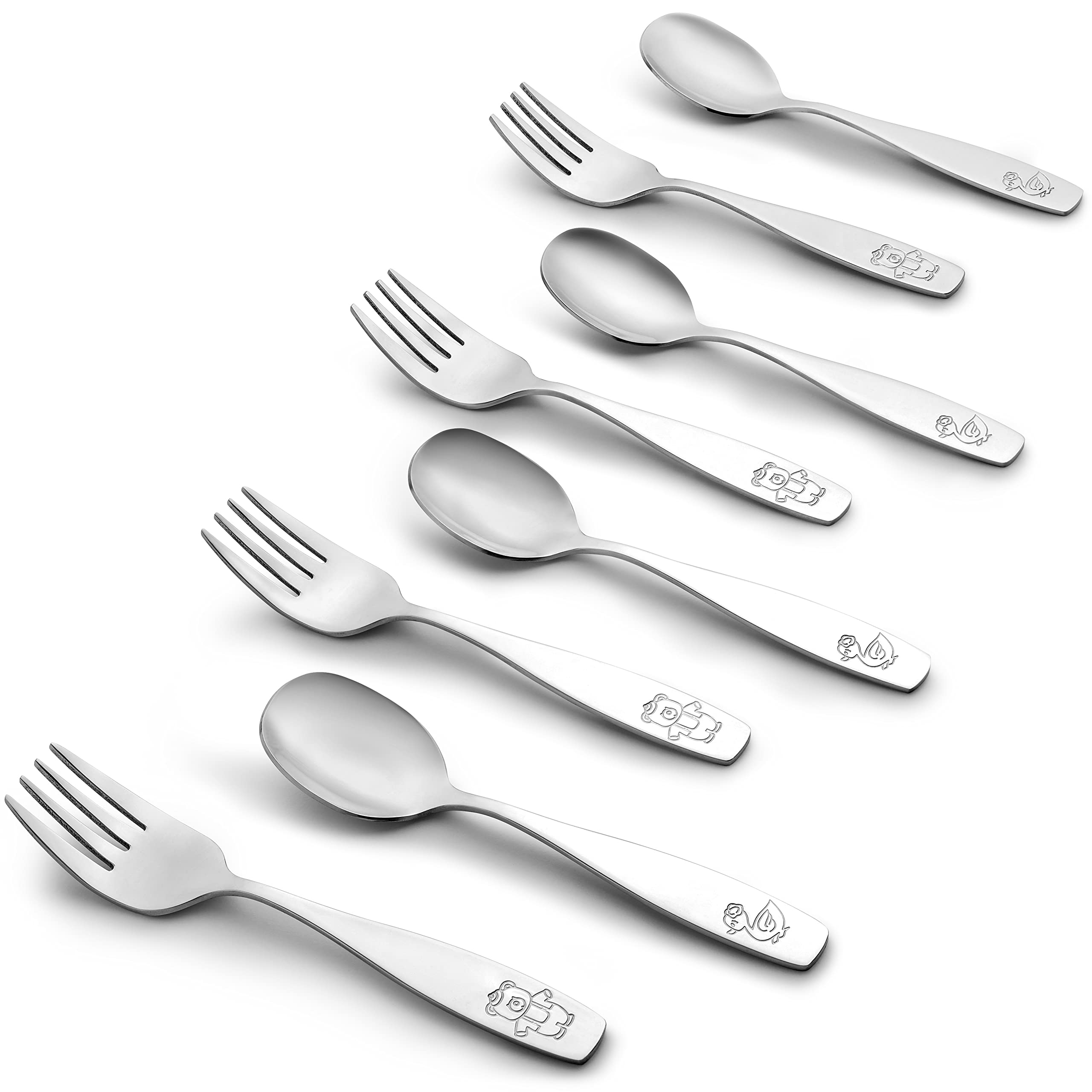 Zulay Kitchen 8 Pieces Toddler Utensils - Kids Stainless Silverware Set - Children & Toddler Safe Forks & Spoons - Smooth Edge, Mirror Polished, & Dishwasher Safe Kids Utensils (4 Forks & 4 Spoons)