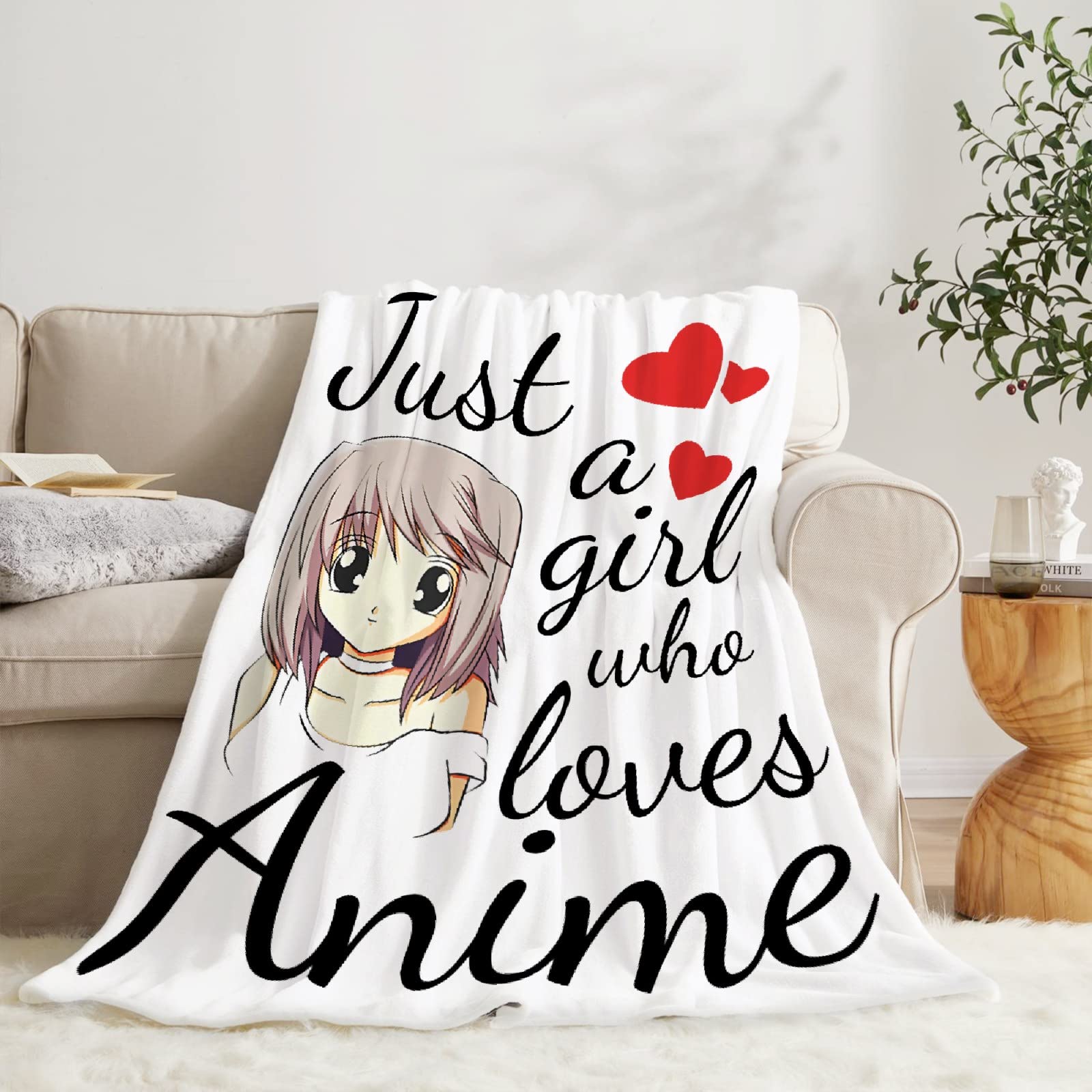 Anime Girl Just A Girl Who Loves Anime Blanket Throw, Flannel Fleece Microfiber Lightweight Soft Cozy Luxury for All Season in Home Bed Sofa Chairs Dorm 50"x40" Blanket for Kids