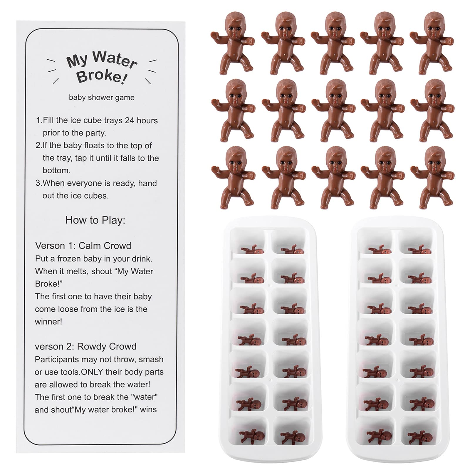 My Water Broke Baby Shower Game with 80 Mini Plastic Babies, 3 Ice Cube Trays and 1 Sign, Used for Ice Baby Shower Games, Black