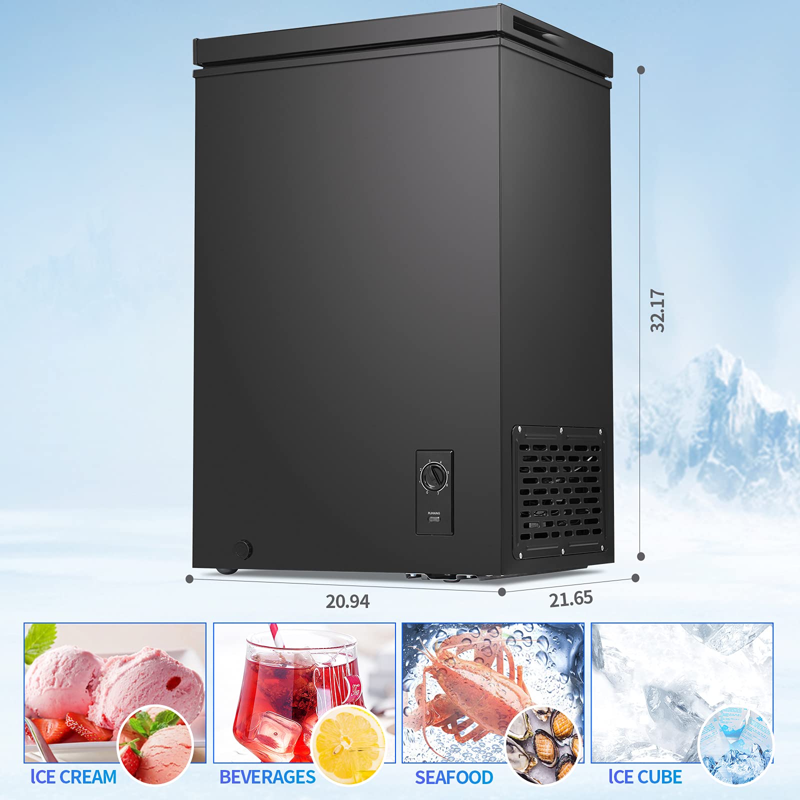 Kismile 2.7 Cubic Feet Chest Freezer with Removable Basket Free Standing Top Open Door Compact Freezer with Adjustable Temperature for Home/Kitchen/Office/Bar (2.7 Cubic Feet, Black)