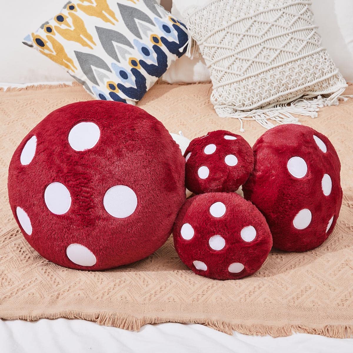 Bestsea Mushroom Plush Cute Mushroom Plushie Stuffed Animals Pillow Home Decor Kids Gift Red Mushroom Pillows Plush 7.8 Inches