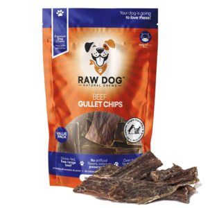 raw dog beef gullet chips all-natural dog treats, 8 oz. bag - premium odor free dog chews, 100% beef, grass fed, non-gmo