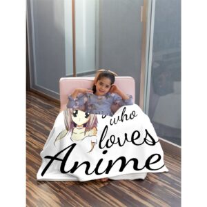 Anime Girl Just A Girl Who Loves Anime Blanket Throw, Flannel Fleece Microfiber Lightweight Soft Cozy Luxury for All Season in Home Bed Sofa Chairs Dorm 50"x40" Blanket for Kids