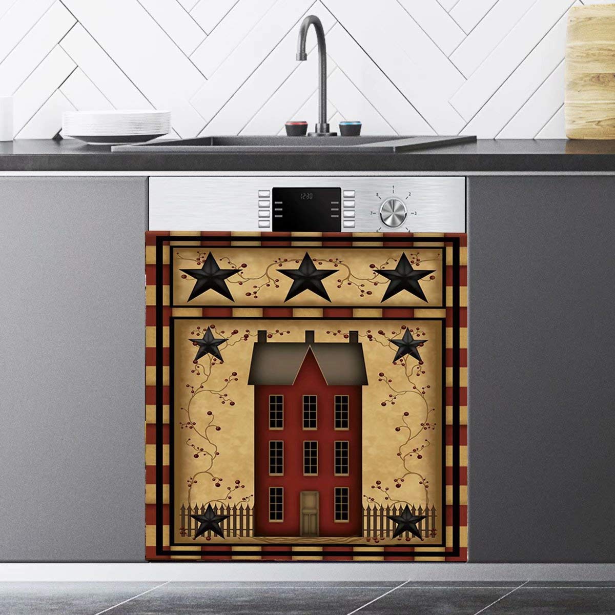 Homega Primitive Barn Star Dishwasher Magnet Cover, Prim Country House Fridge Magnetic Panels,Kitchen Decor Refrigerator Family Decals 23inchWx17inchH Primbarnh 2 1 Magnet 23 W x 17 H inch