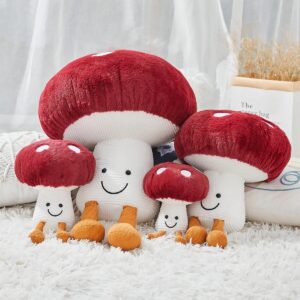 Bestsea Mushroom Plush Cute Mushroom Plushie Stuffed Animals Pillow Home Decor Kids Gift Red Mushroom Pillows Plush 7.8 Inches