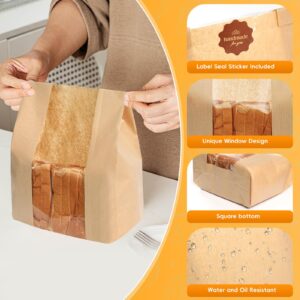 Funcoo 100 Pcs Paper Bread Bags for Home Bread Sourdough Bread Bakery Storage Bags with Window，Large Bakery Bread Loaf Bags for Baked Goods Packaging，Label Seal Sticker Included …