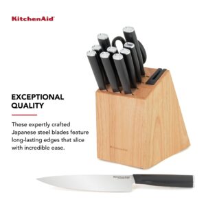 KitchenAid Classic 12 Piece Knife Block Set with Built in Knife Sharpener, High Carbon Japanese Stainless Steel Kitchen Knives, Sharp Kitchen Knife Set with Block, Rubberwood